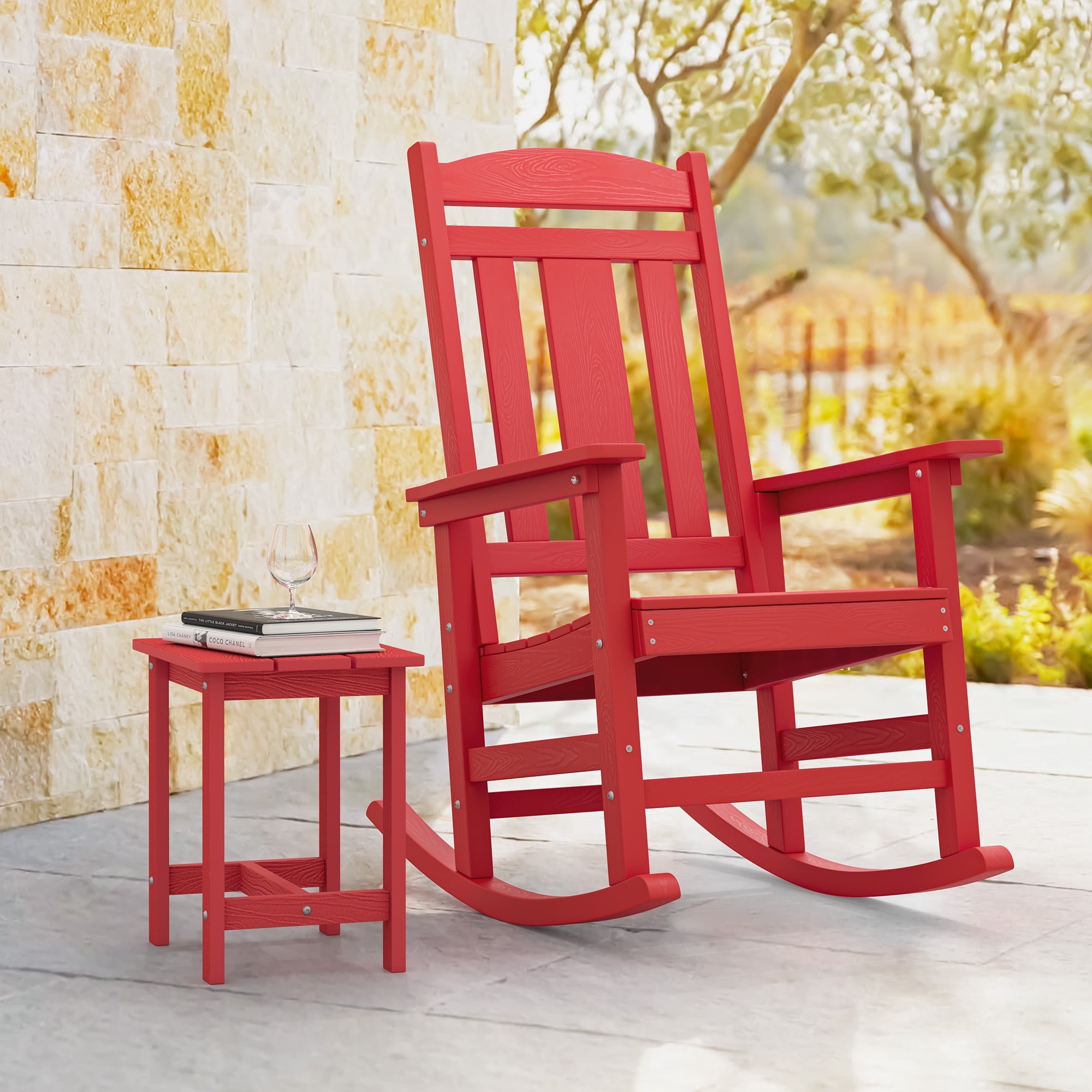 Dycanpo Outdoor Rocking Chair and Side Table Set, Weather Resistant ...