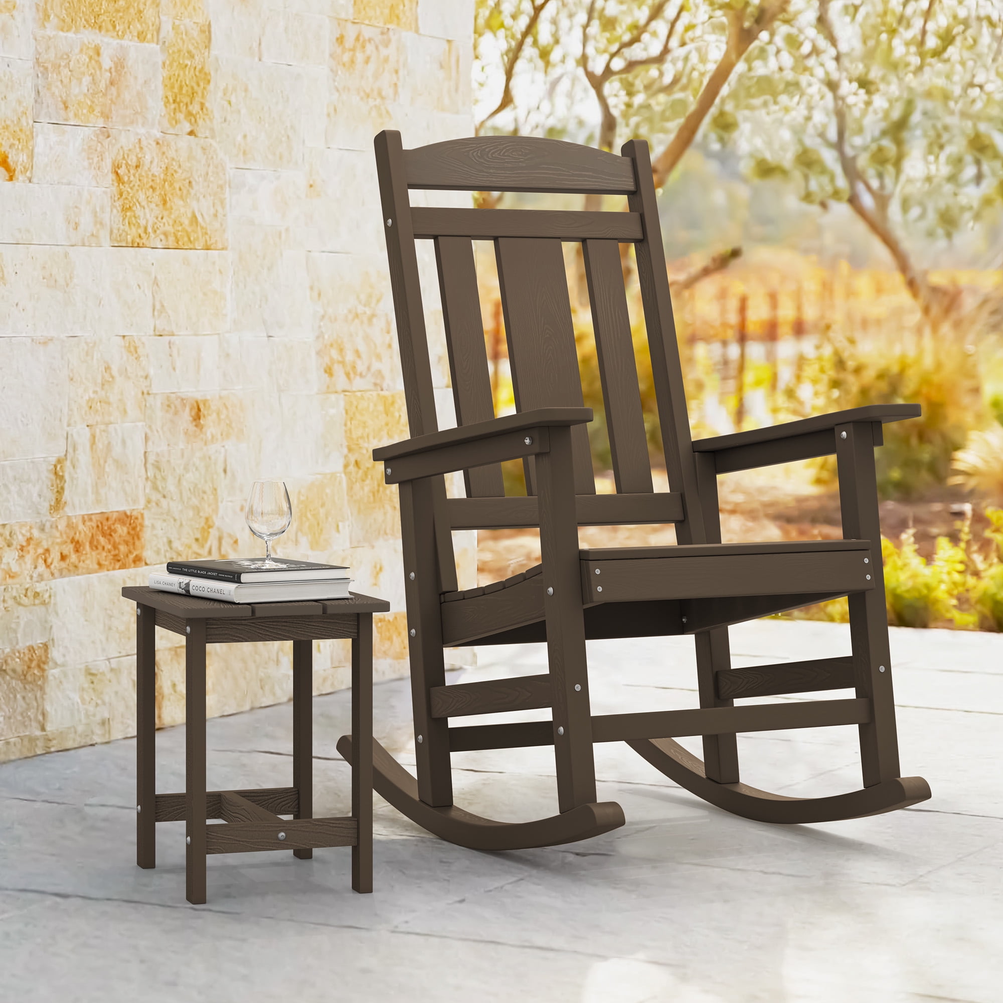 Dycanpo Outdoor Rocking Chair+Side Table Set of 2, Weather Resistant ...