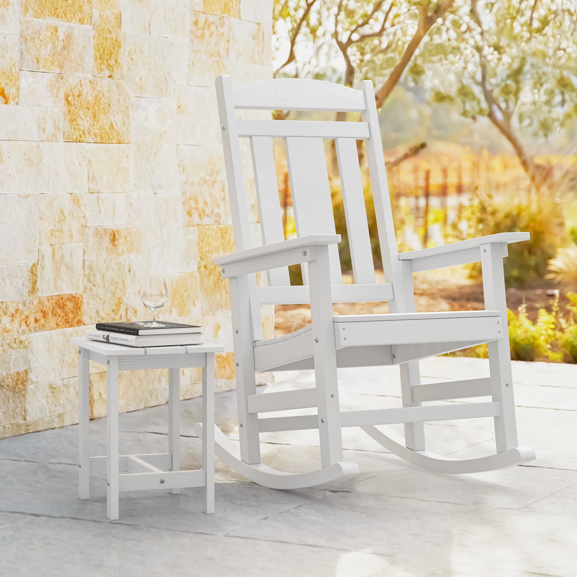 Dycanpo Outdoor Rocking Chair+Side Table Set of 2, Weather Resistant ...