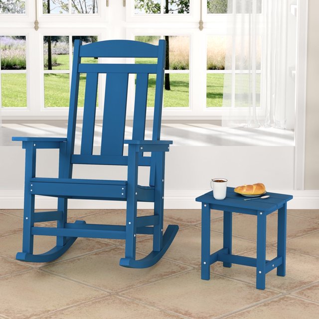 Dycanpo Outdoor Rocking Chair and Side Table Set, Weather Resistant ...