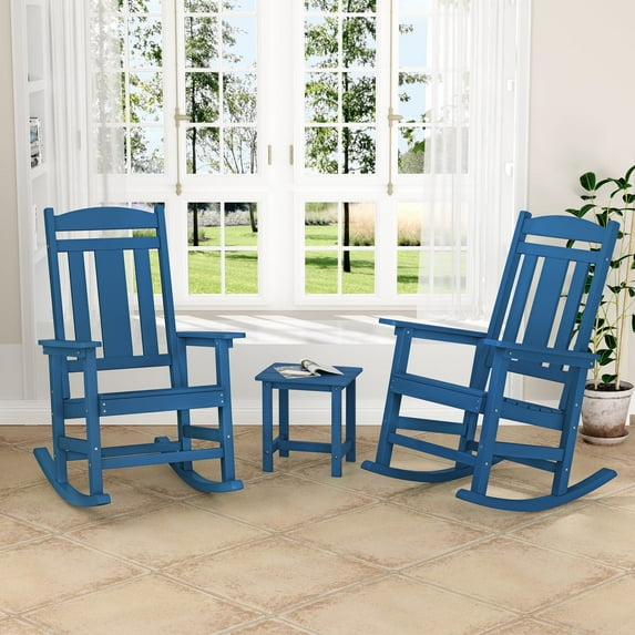 Dycanpo Outdoor Rocking Chairs*2 and Side Table Set, Weather Resistant ...