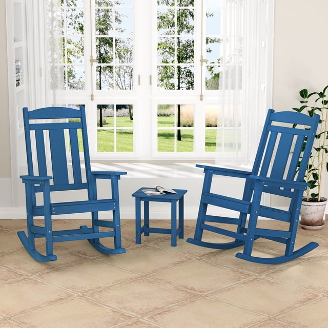 Dycanpo Outdoor Rocking Chairs*2 and Side Table Set, Weather Resistant ...