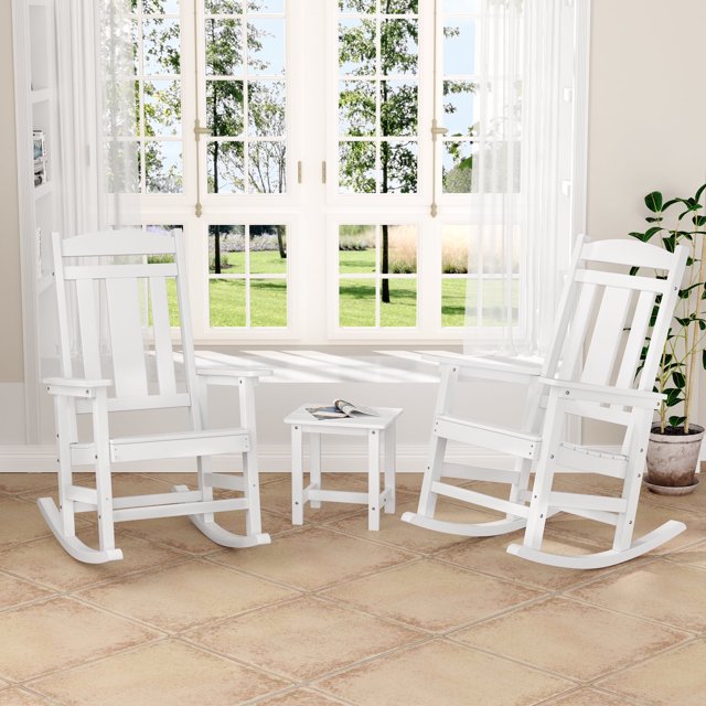 Dycanpo Outdoor Rocking Chairs*2 and Side Table Set, Weather Resistant ...