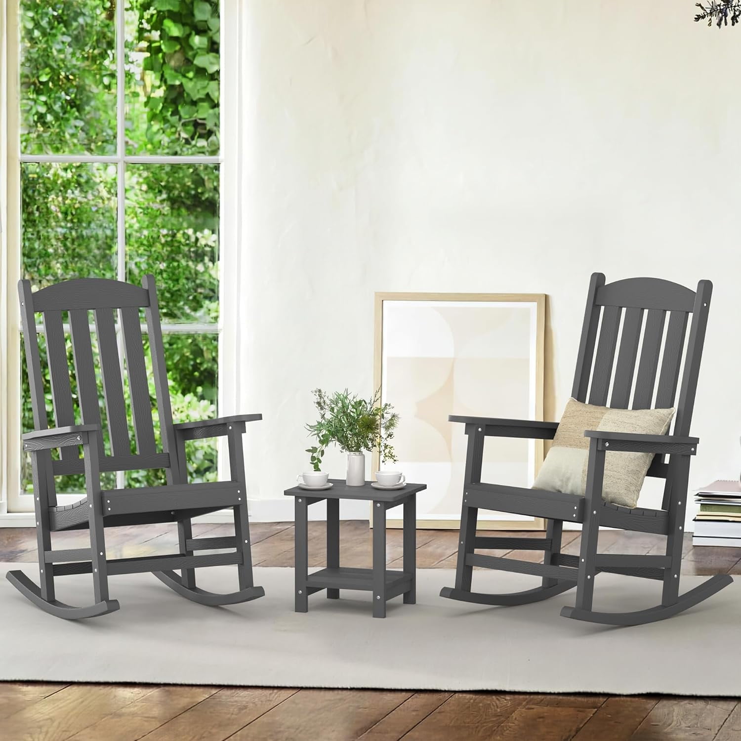 Dycanpo Outdoor Rocking Chairs Set of 2, Weather Resistant Outdoor ...