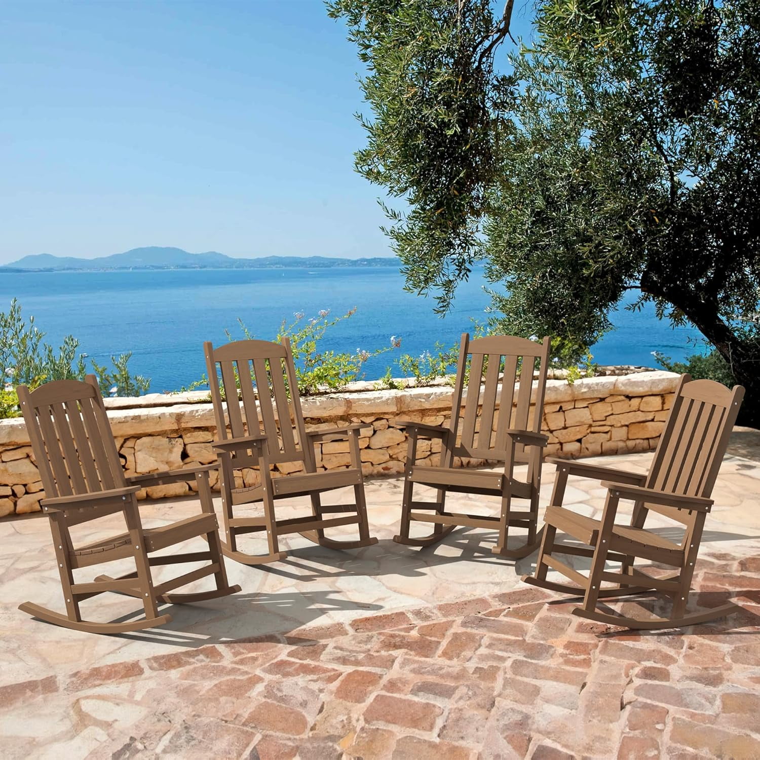 Dycanpo Outdoor Rocking Chairs Set of 4, Weather Resistant Outdoor ...