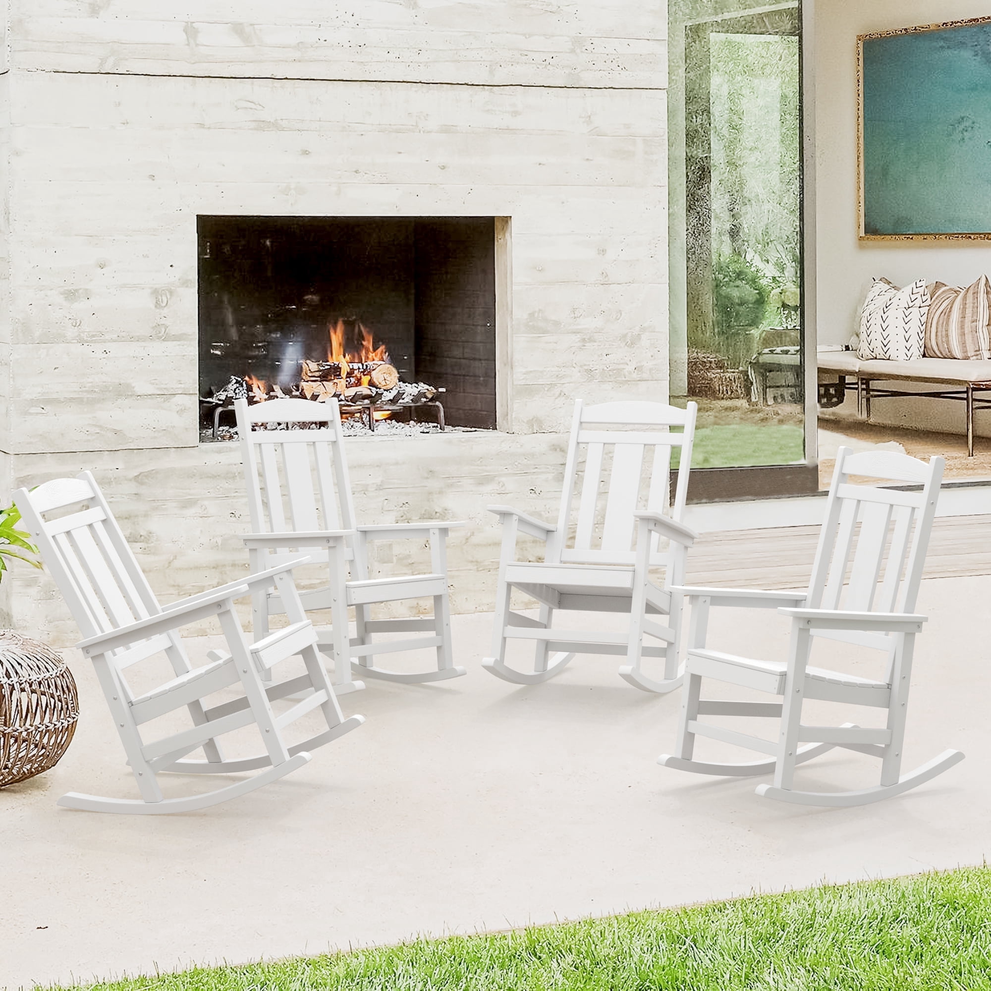 Dycanpo Outdoor Rocking Chairs Set of 4, Weather Resistant Proch Rocker ...