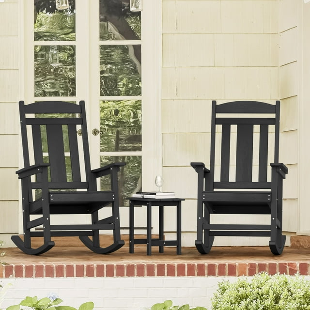 Dycanpo Outdoor Rocking Chairs+Side Table Set of 3, Weather Resistant ...