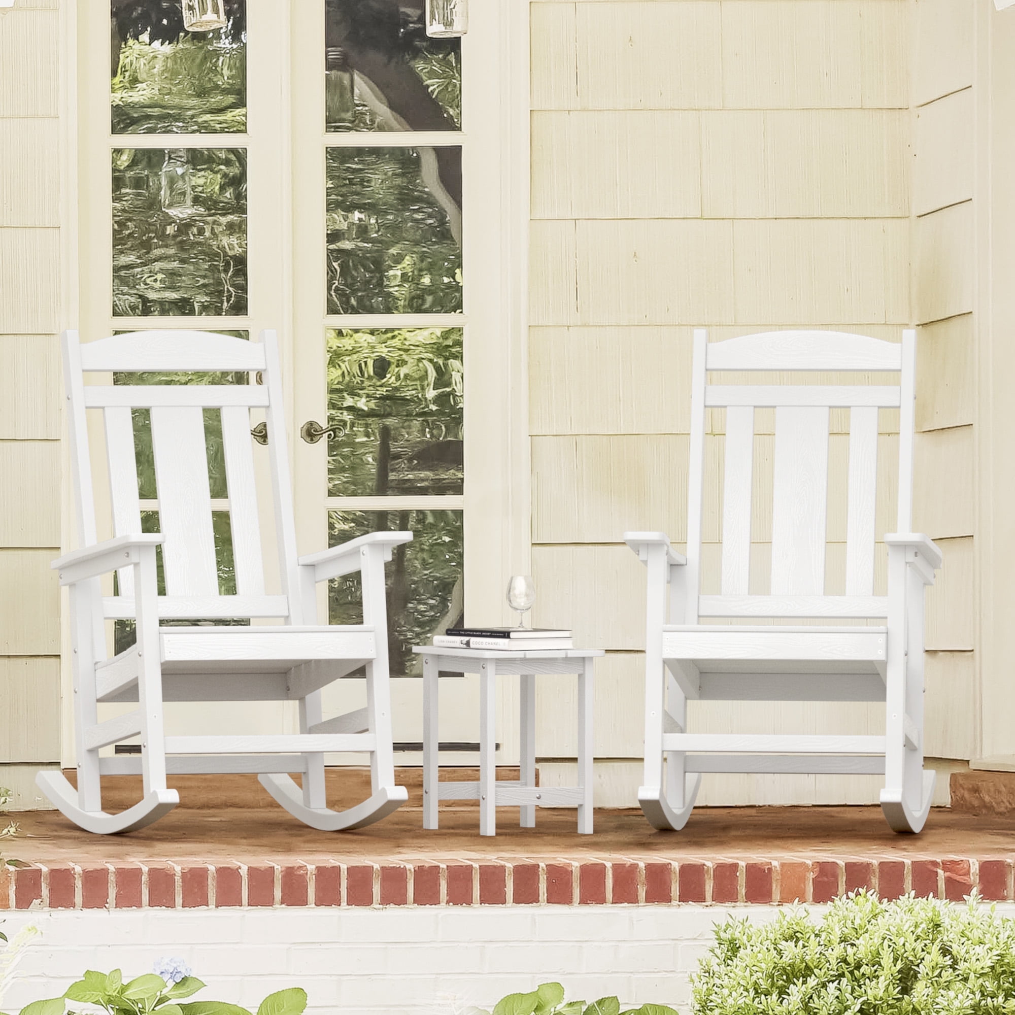 Dycanpo Outdoor Rocking Chairs*2 and Side Table Set, Weather Resistant ...