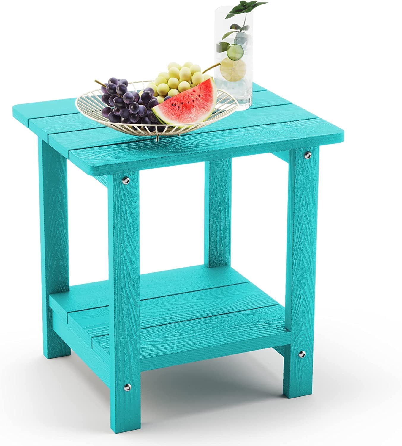Dycanpo Outdoor Side Table, 2-Tier HDPS Patio End Table Weather ...