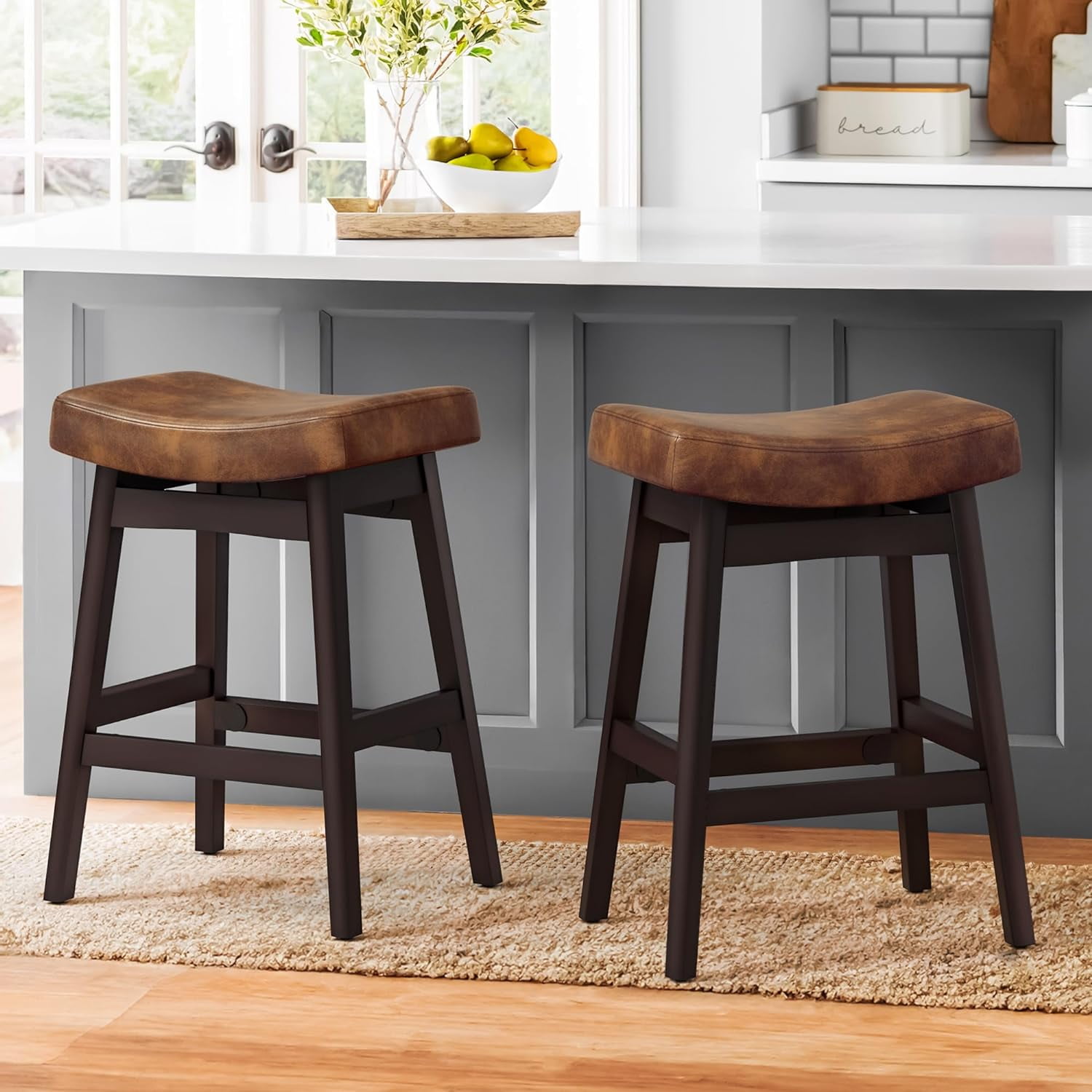 Dycanpo Saddle Seat Counter Height Bar Stools Set of 2 for Kitchen ...
