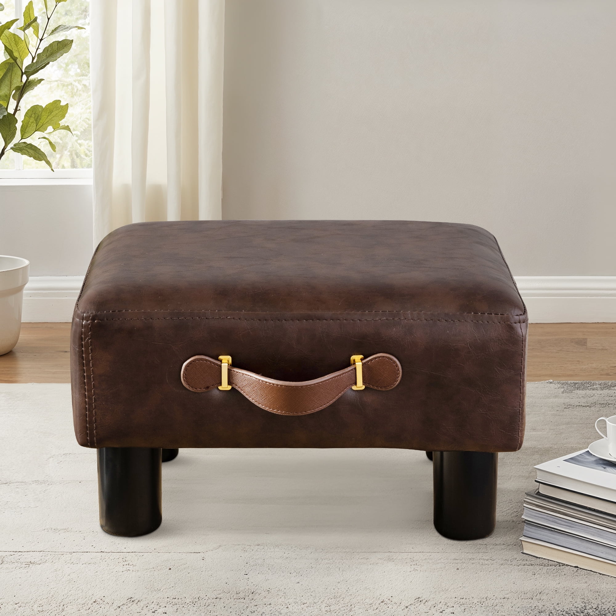 Dycanpo Small Foot Stool with Handle, Modern Faux Leather Padded, for ...