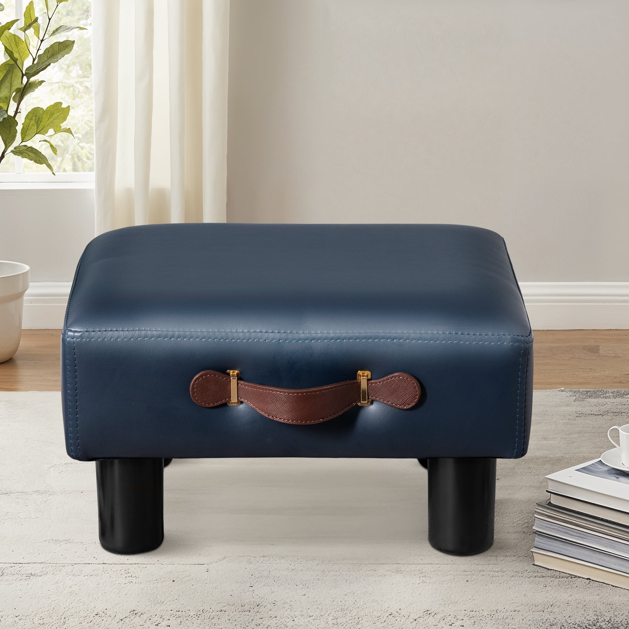 Dycanpo Small Foot Stool with Handle, Modern Faux Leather Padded, for ...