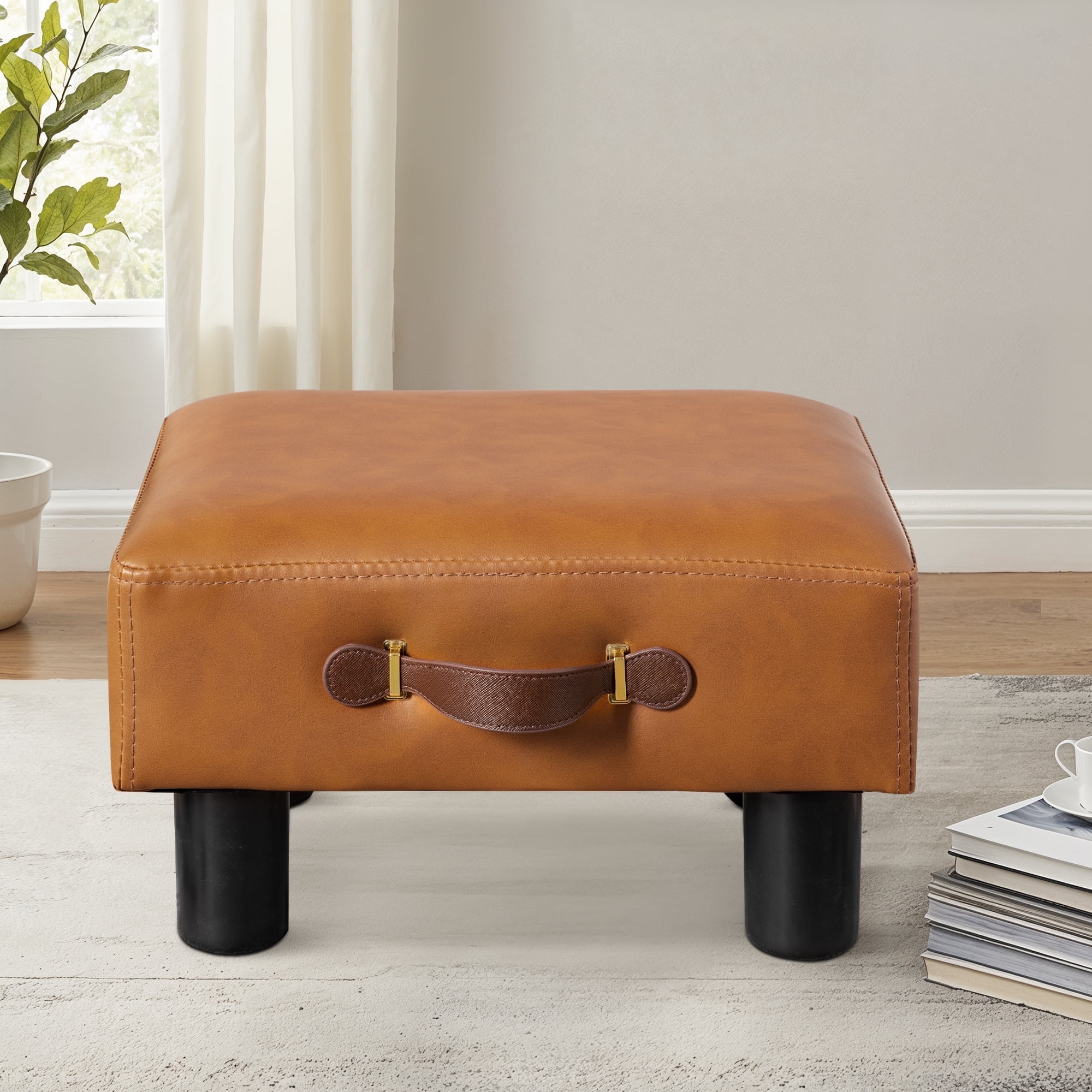 Dycanpo Small Foot Stool with Handle, Modern Faux Leather Padded, for ...