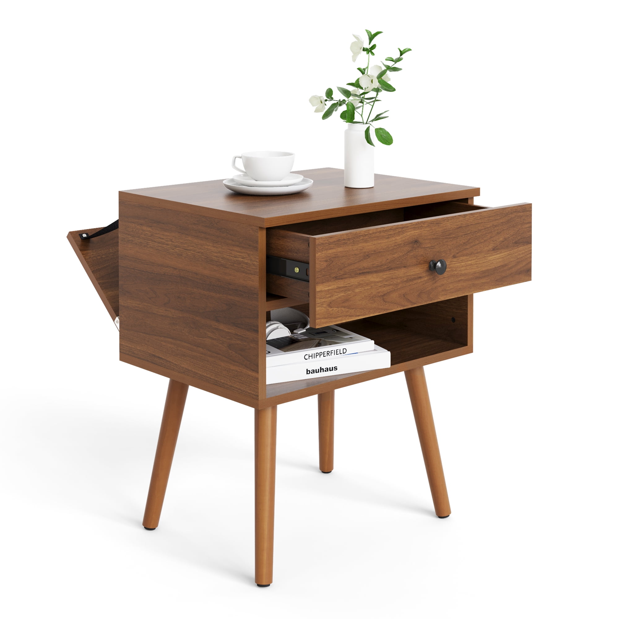 Dycanpo Storage Nightstands with Wood Legs, Modern Hidden Compartment ...