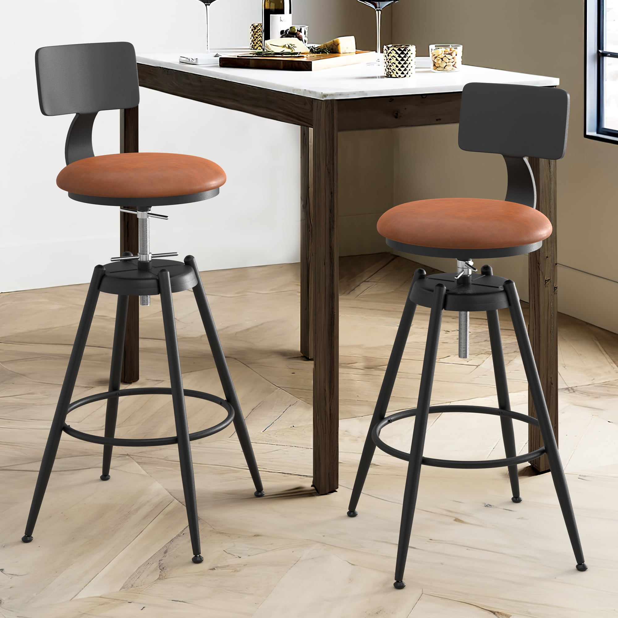 Dycanpo Swivel Bar Stools Set of 2, 26"-32" Adjustable Counter Stools ...