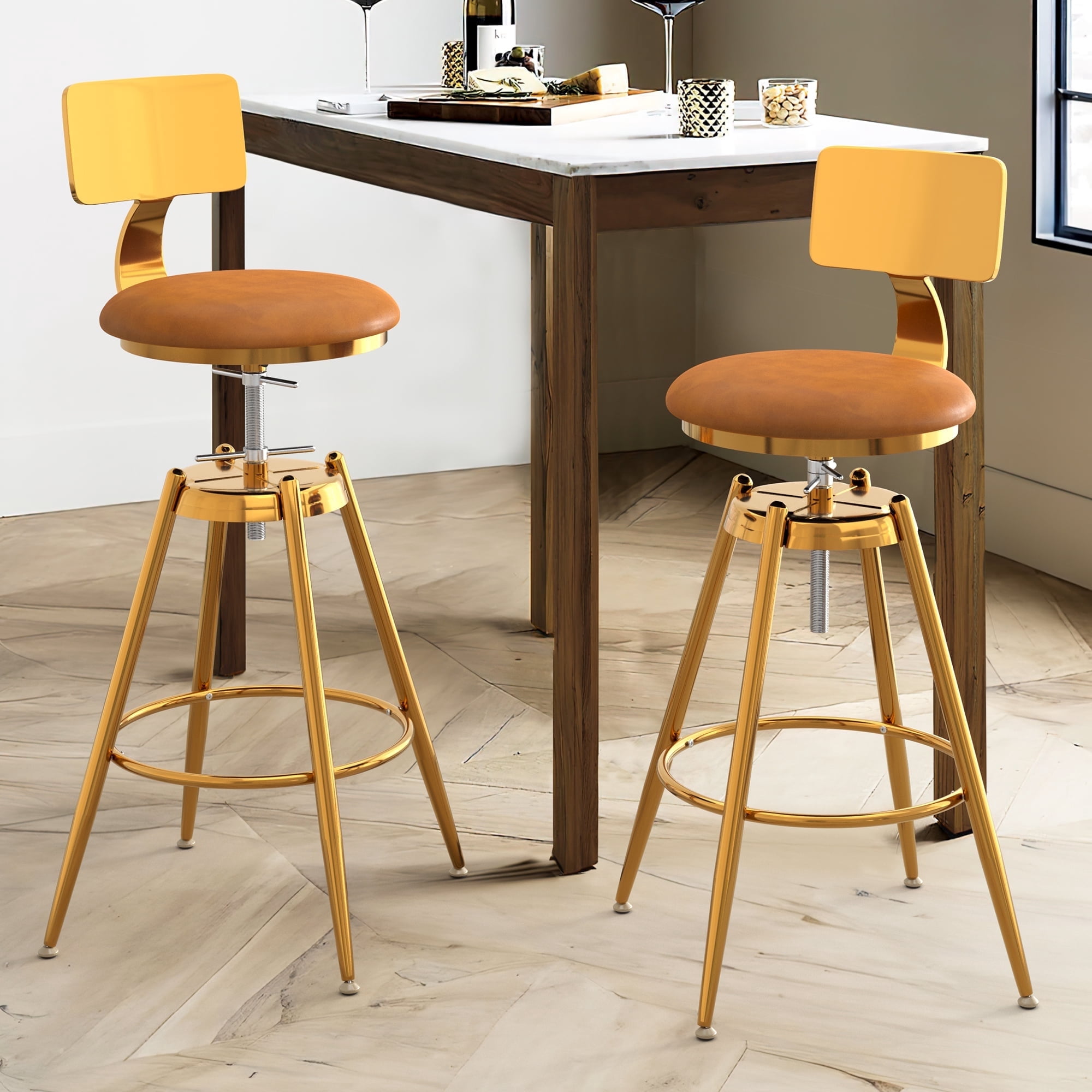 Dycanpo Swivel Bar Stools Set of 2, 26"-32" Adjustable Counter Stools ...