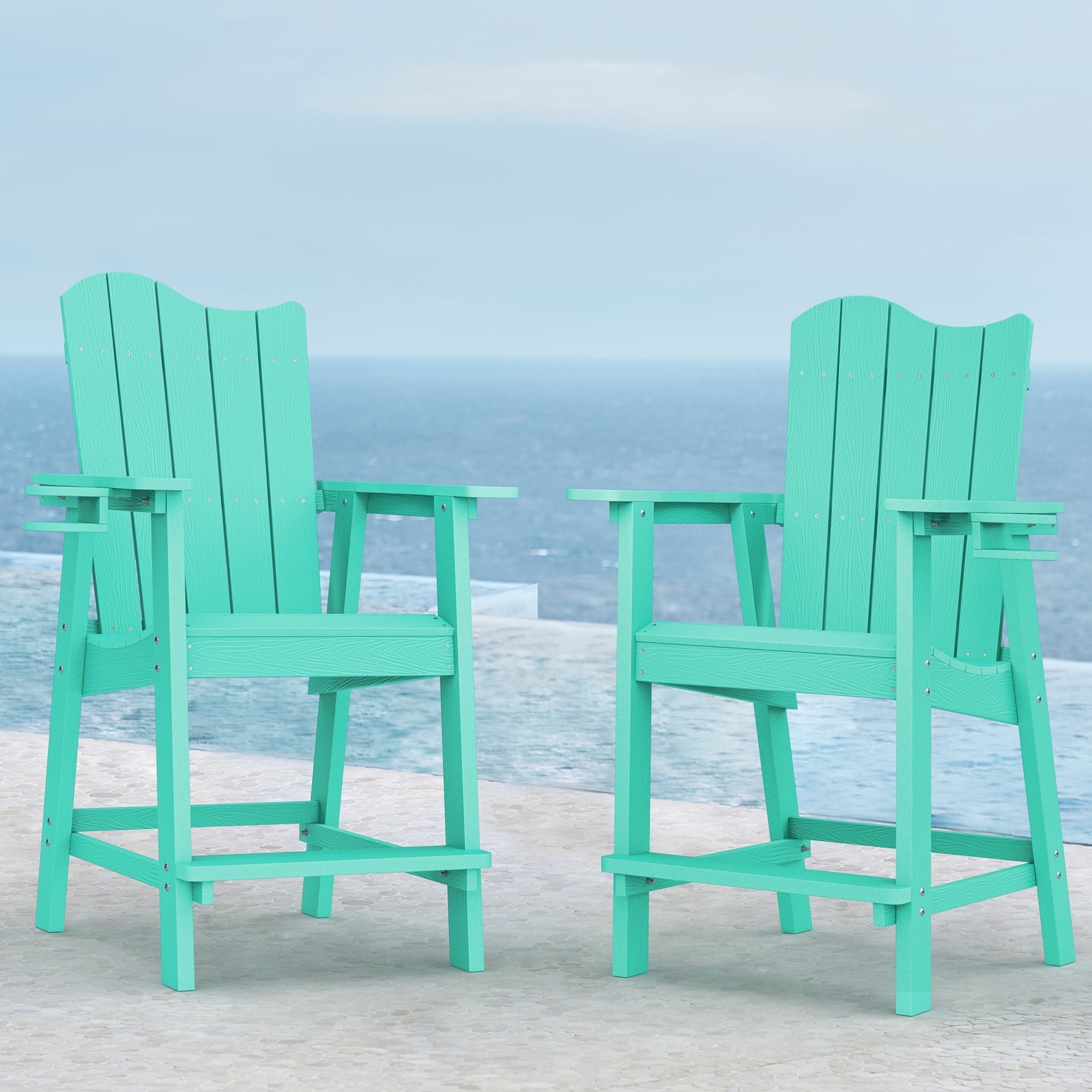 Dycanpo 25.6'' Tall Adirondack Chair with Cup Holder,Outdoor Bar Stools ...