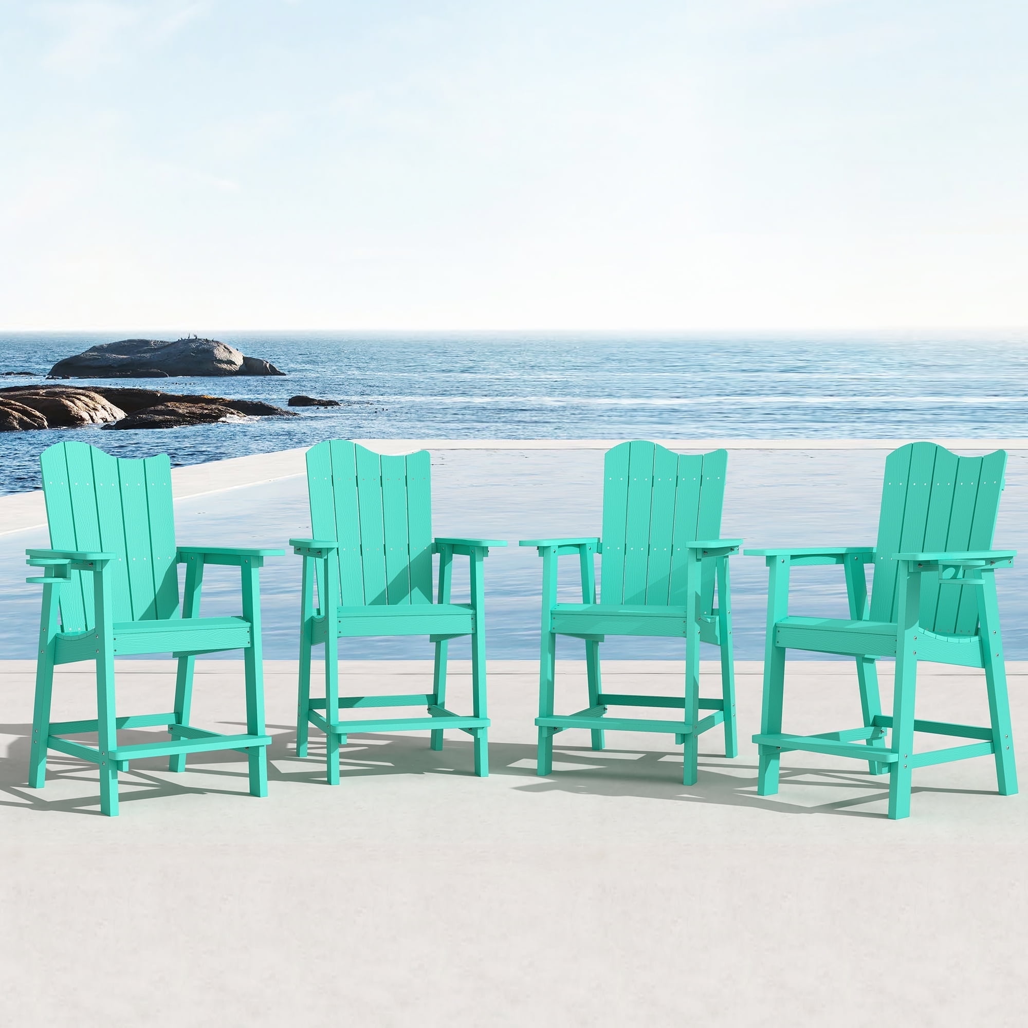 Dycanpo 25.6'' Tall Adirondack Chair with Cup Holder,Outdoor Bar Stools ...