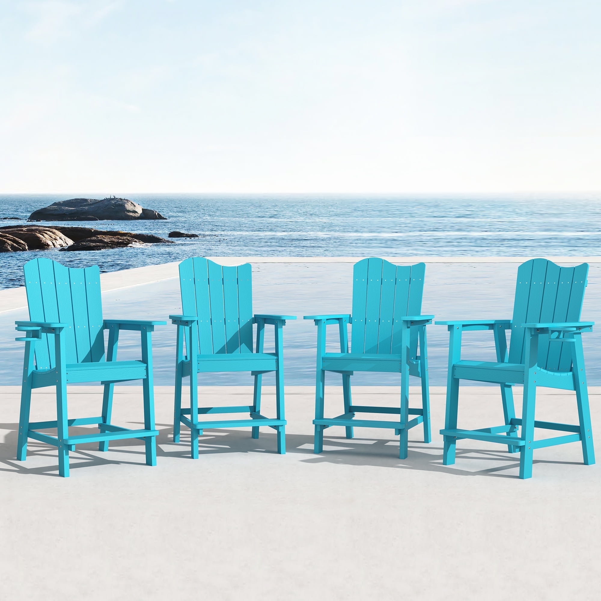 Dycanpo 25.6'' Tall Adirondack Chair with Cup Holder,Outdoor Bar Stools ...