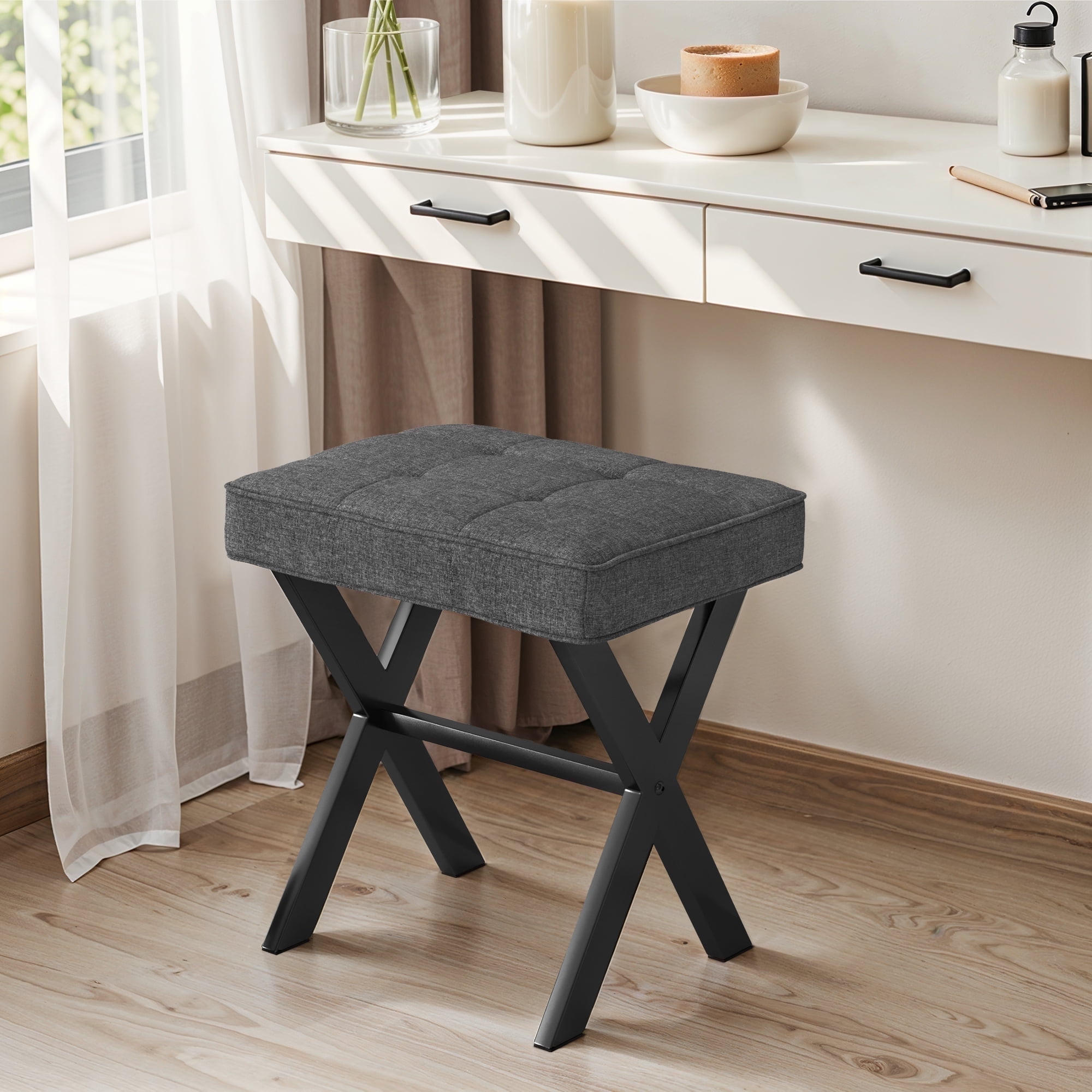 Dycanpo Vanity Stool with Metal X Legs, Small Ottomans or Footstools ...
