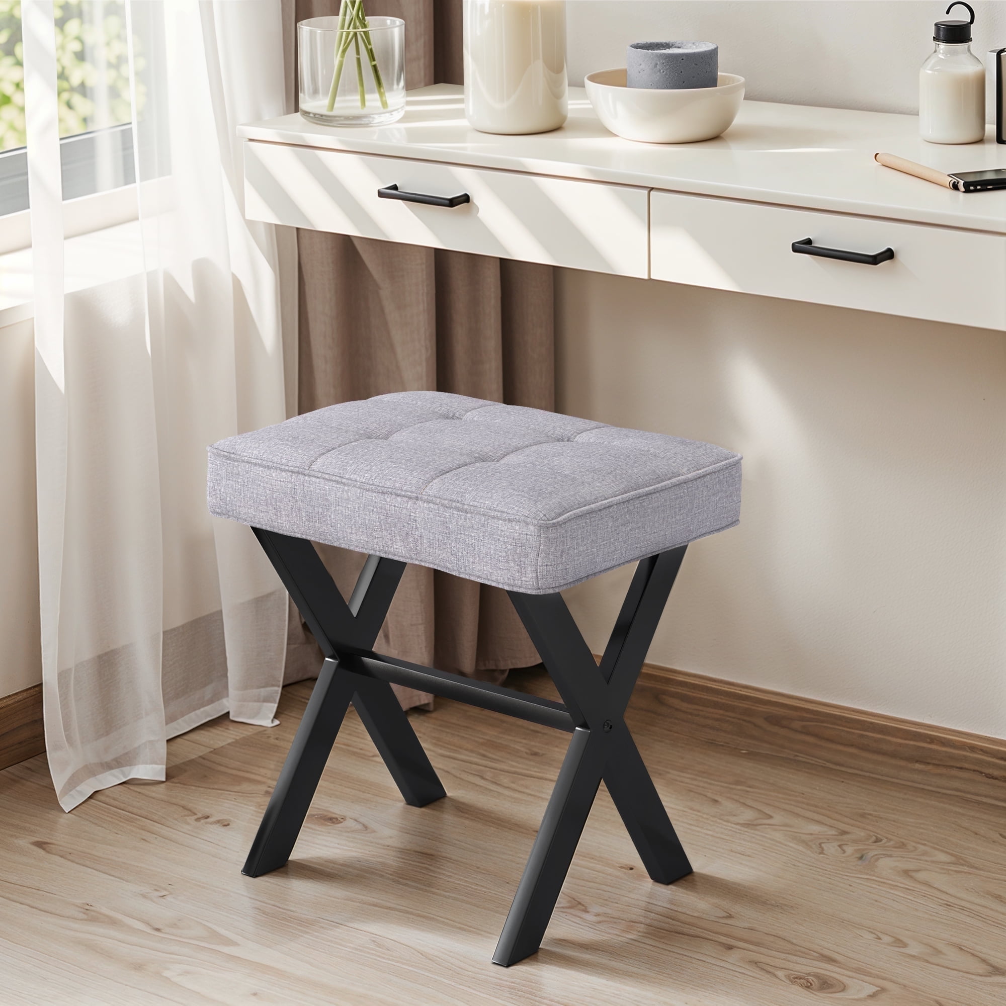 Dycanpo Vanity Stool with Metal X Legs, Small Ottomans or Footstools ...