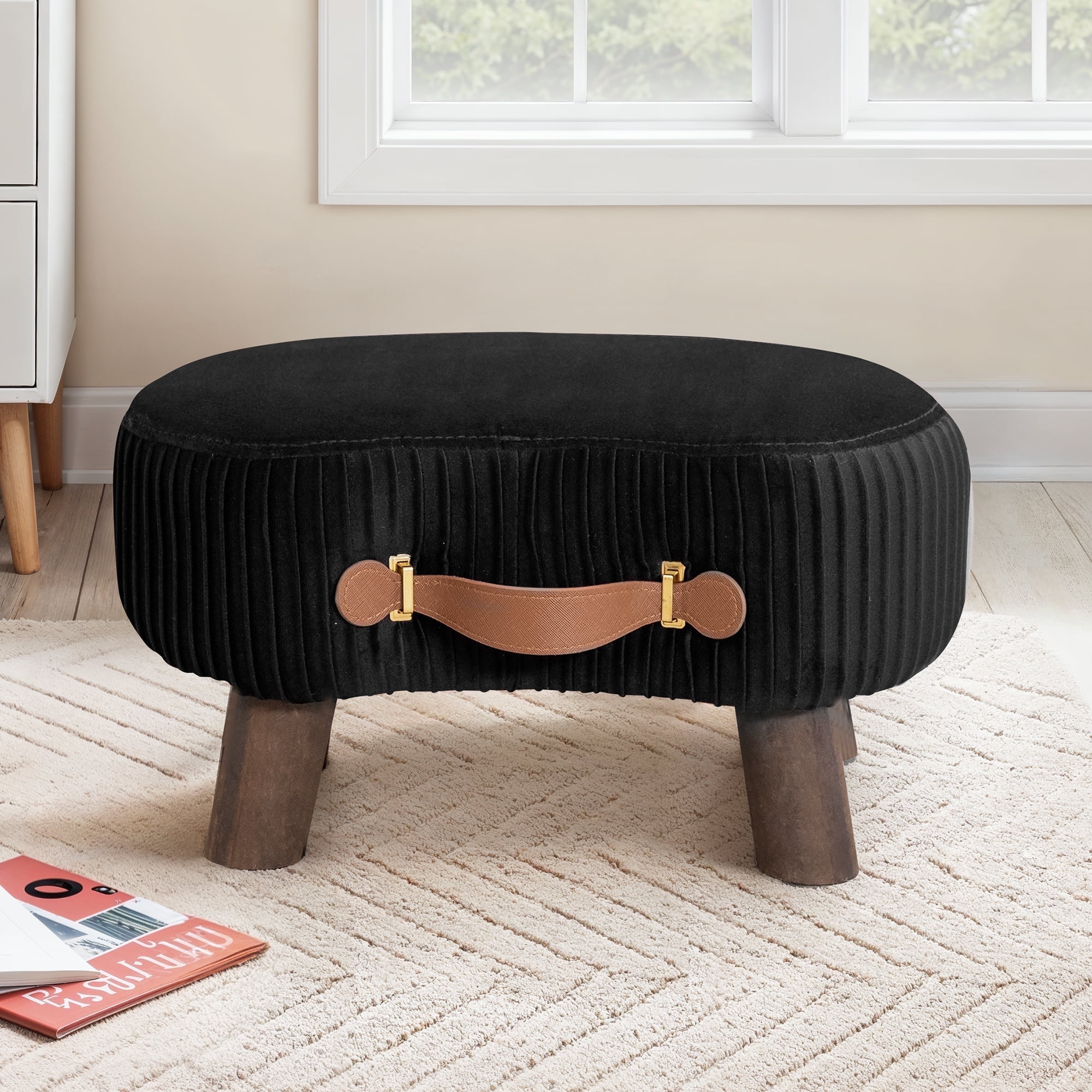 Dycanpo Velvet Compact Footstool with Padded Seat,Wooden Legs ...