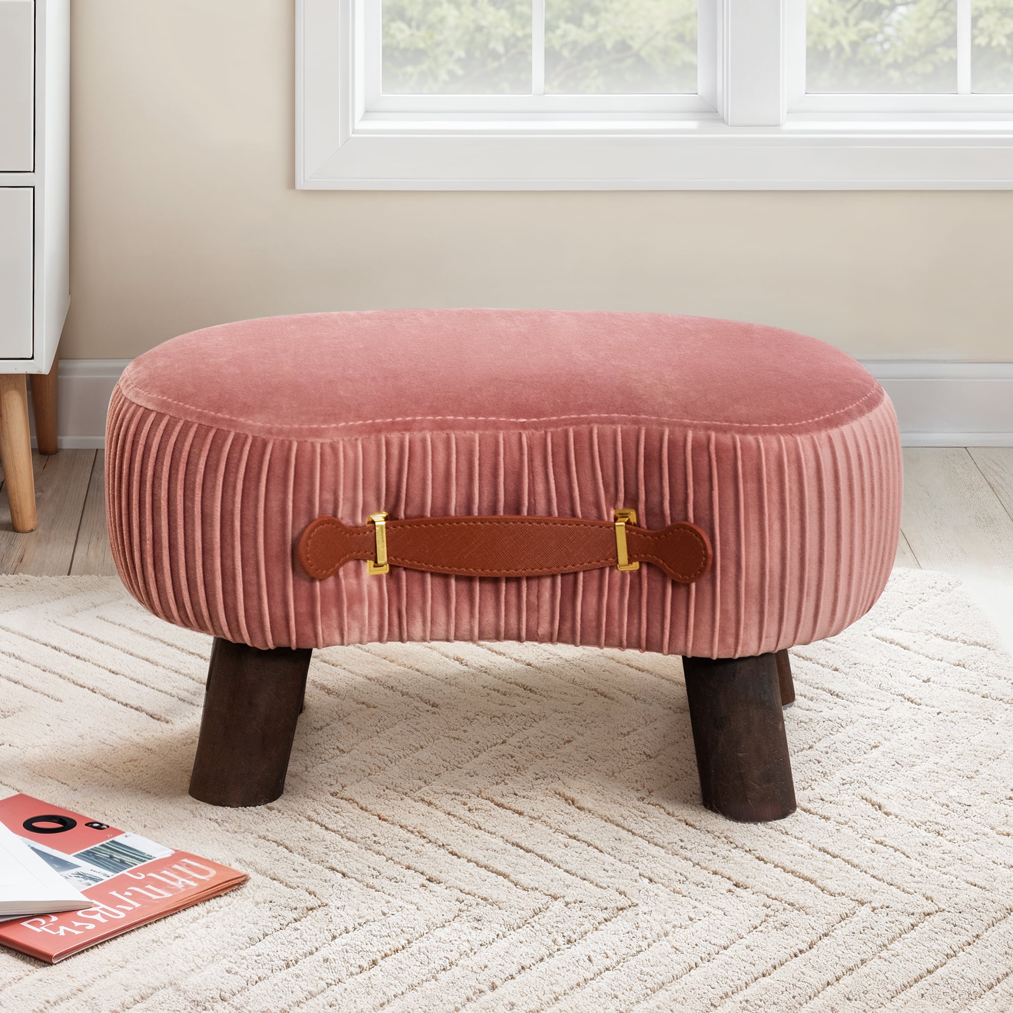 Dycanpo Velvet Compact Footstool with Padded Seat,Wooden Legs ...