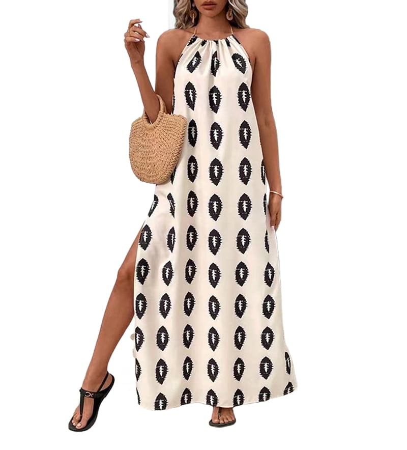 Dycnvjo Women'S Summer Casual Halter Side Slit Long Maxi Beach Dress ...