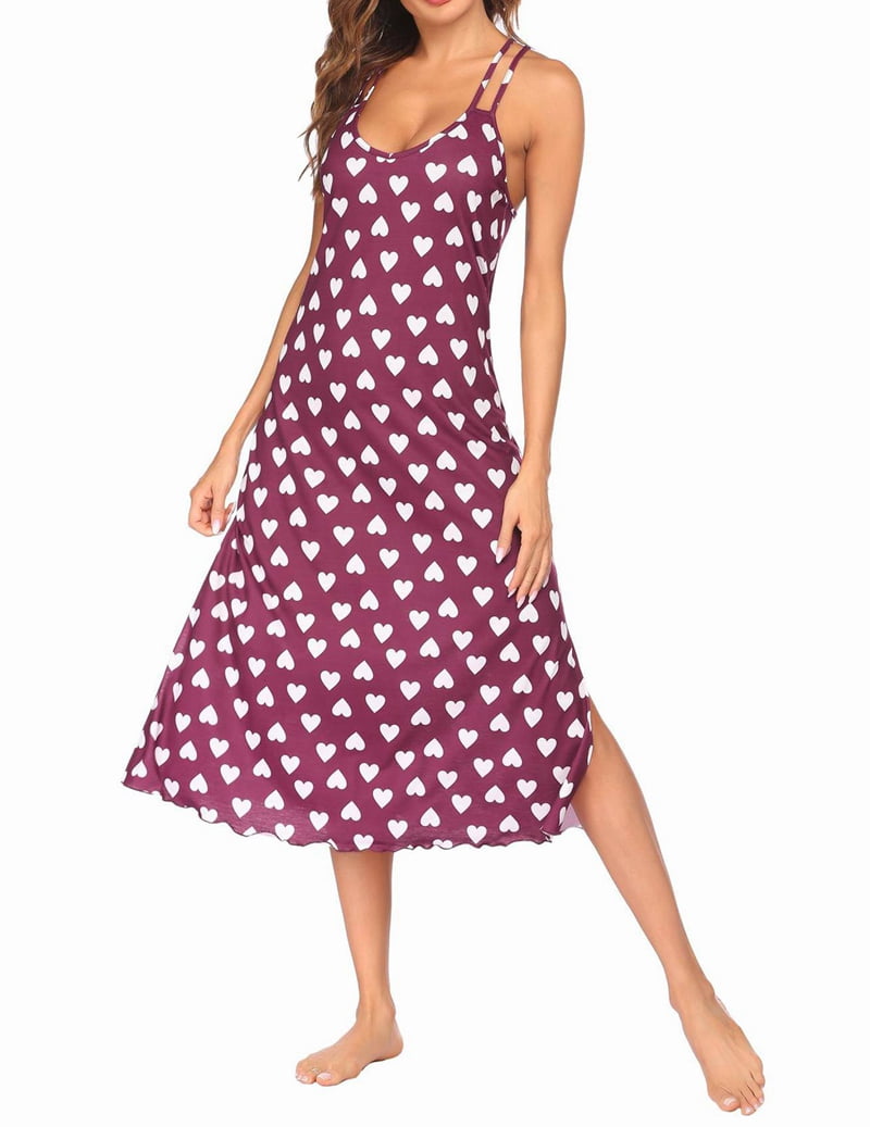Dycnvjo Womens Cotton Long Nightgowns Spaghetti Strap V Neck Full Slip ...