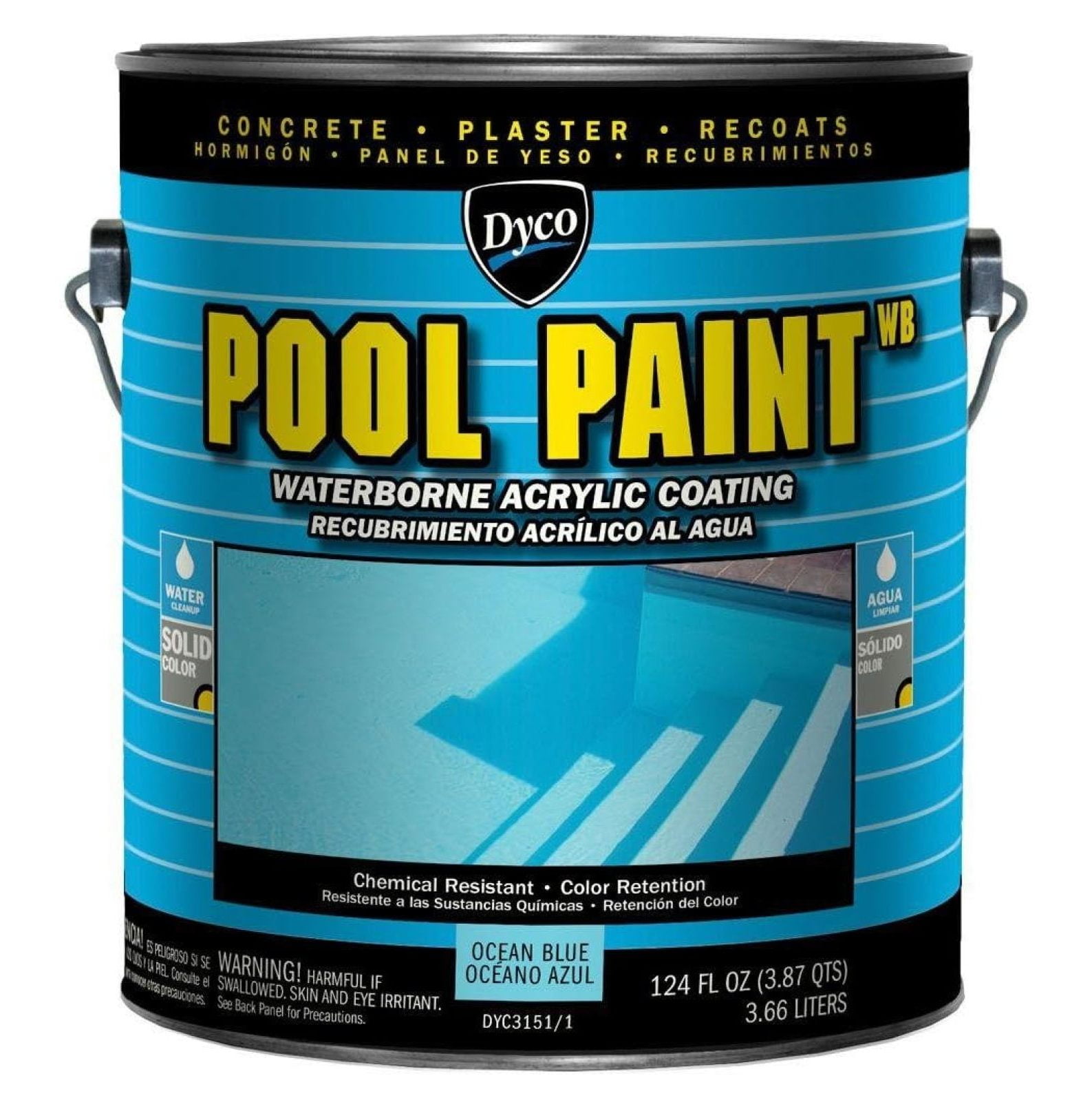 Dyco Waterborne Pool Paint, Ocean Blue, 1 Gallon, Resistant to UV ...