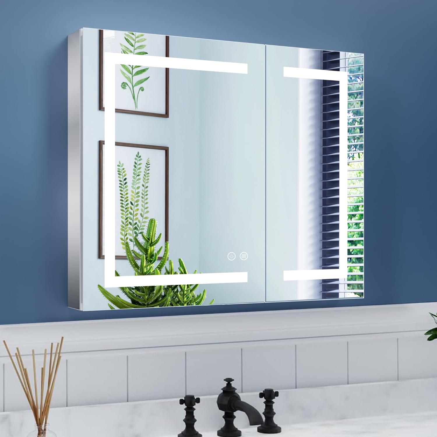 Dyconn Faucet Edison Tri-color LED Dual Door Cabinet Mirror with Touch ...