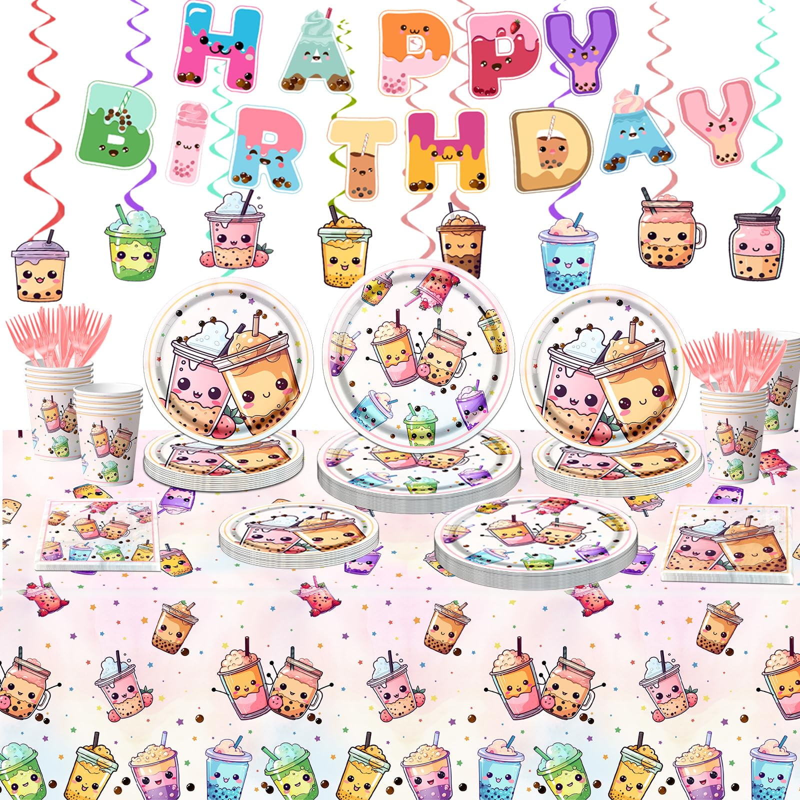 Dydamud Boba Tea Party Decorations,Bubble Tea AIS1 Birthday Tableware ...