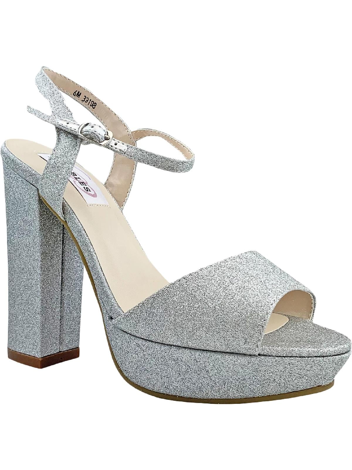 Dyeables Womens Whittia Glitter Open Toe Evening Heels Silver 9 Medium ...