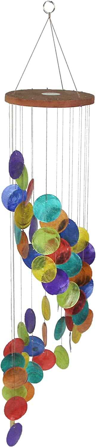 Dyed Capiz Shell Spiral Wind Chime Rainbow Colors Garden Patio Outdoor ...