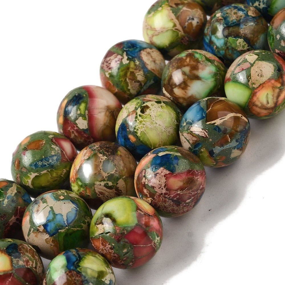 Dyed Natural Imperial Jasper Beads Strands Round Colorful 12mm Hole: 1 ...