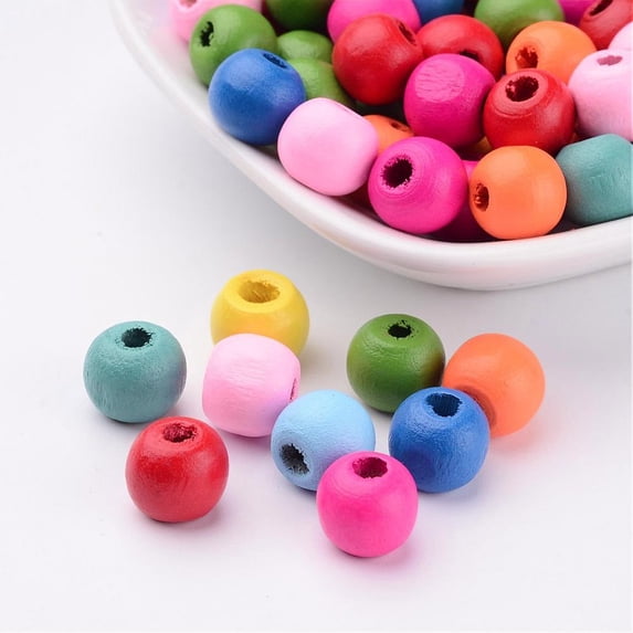 Dyed Natural Wood Beads Round Mixed Color 10x9mm Hole: 3mm DIY ...