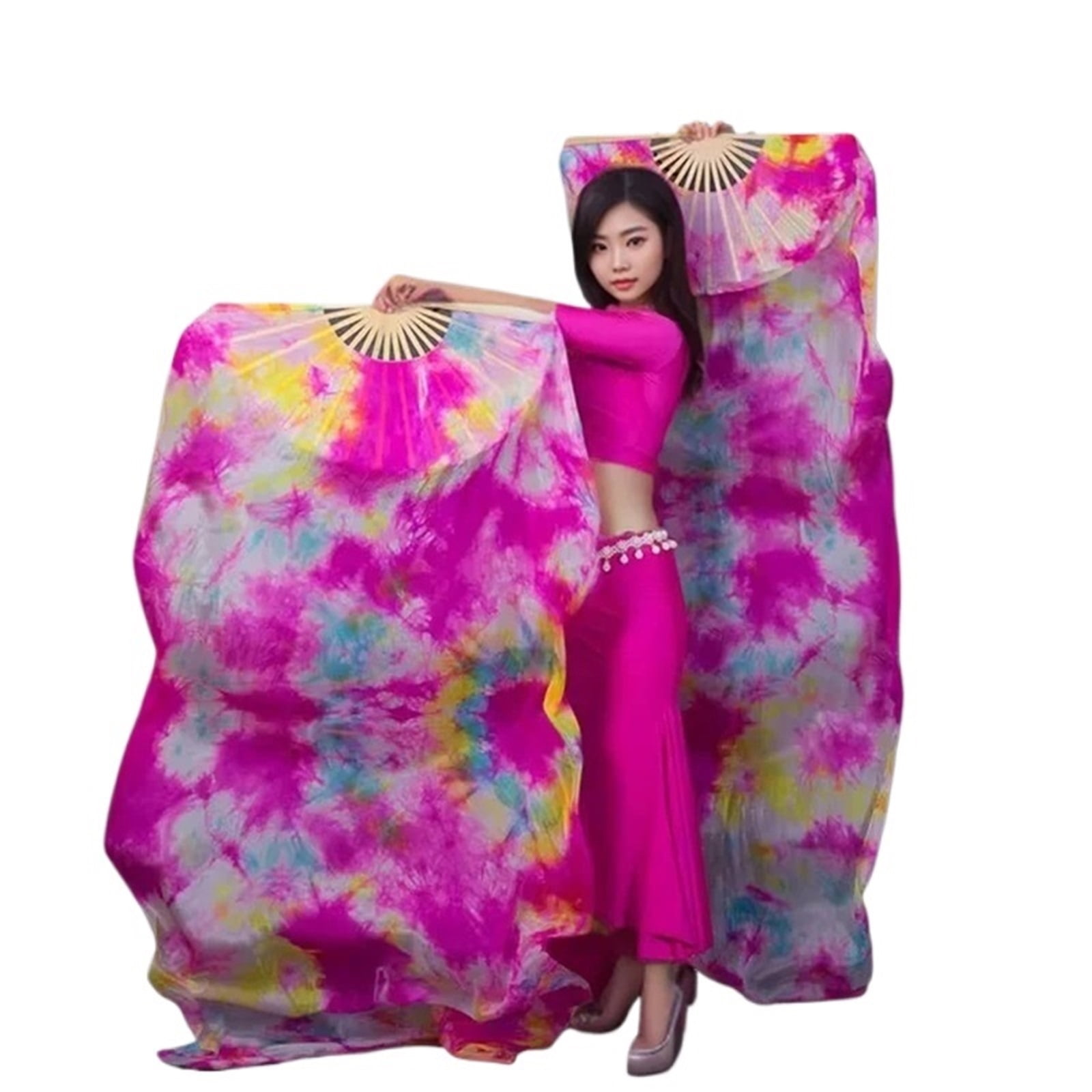 Dyed Pure Natural Silk Fan Veils For Women Belly Dance Performance Fan ...