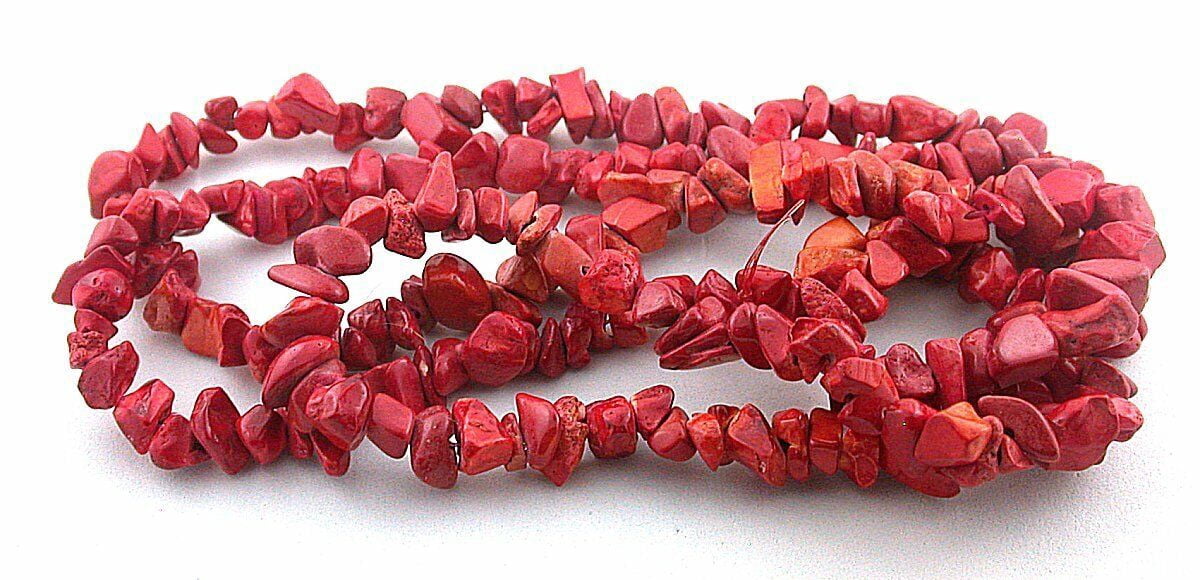 Dyed Red Coral 1/4 to 2/5 Inch Polished Chip Nugget Gem 42 Inch Strand ...