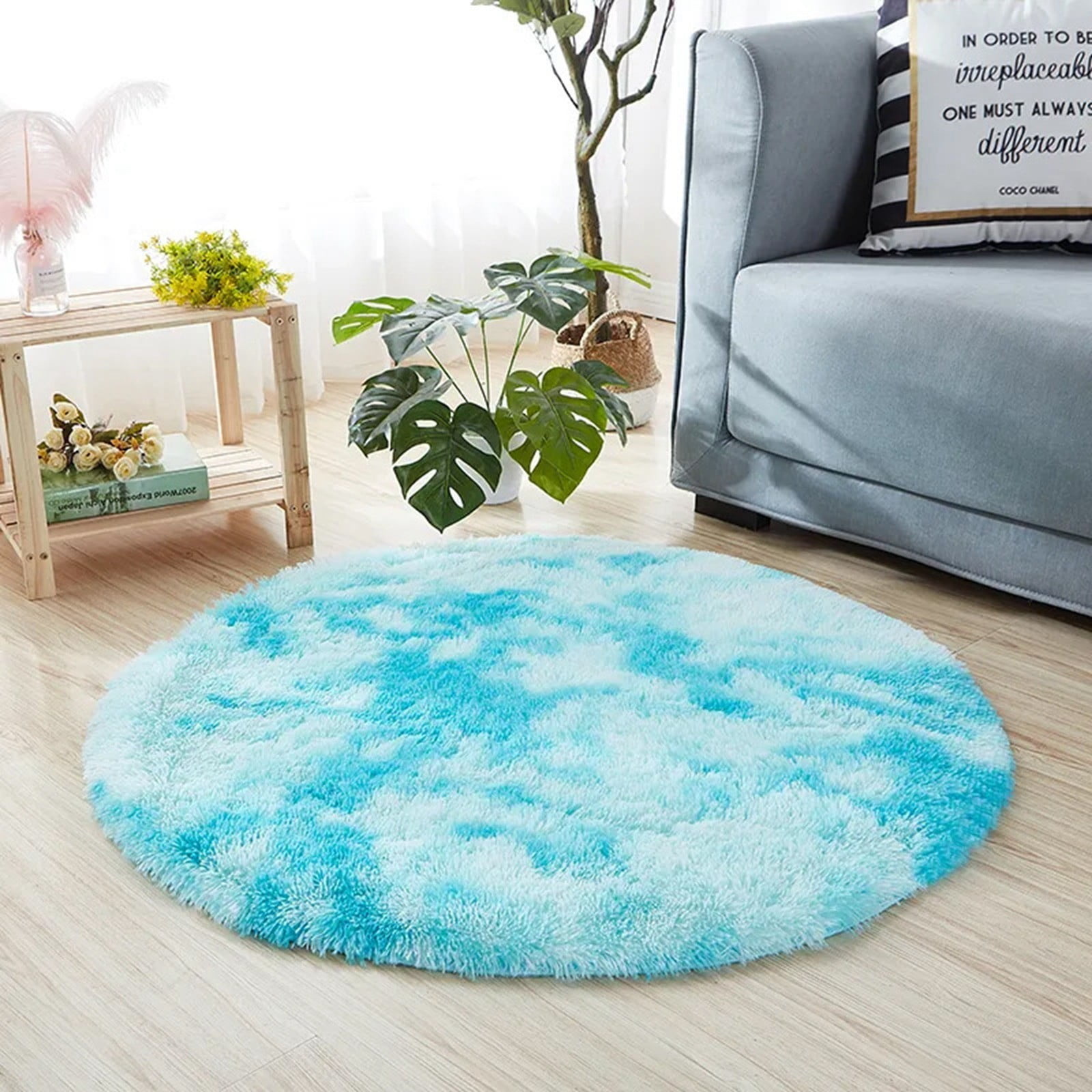 Dyed Silk Wool Round Carpet 40cm Living Room Long Wool Thick Floor Mat Home Round Table Mat ...