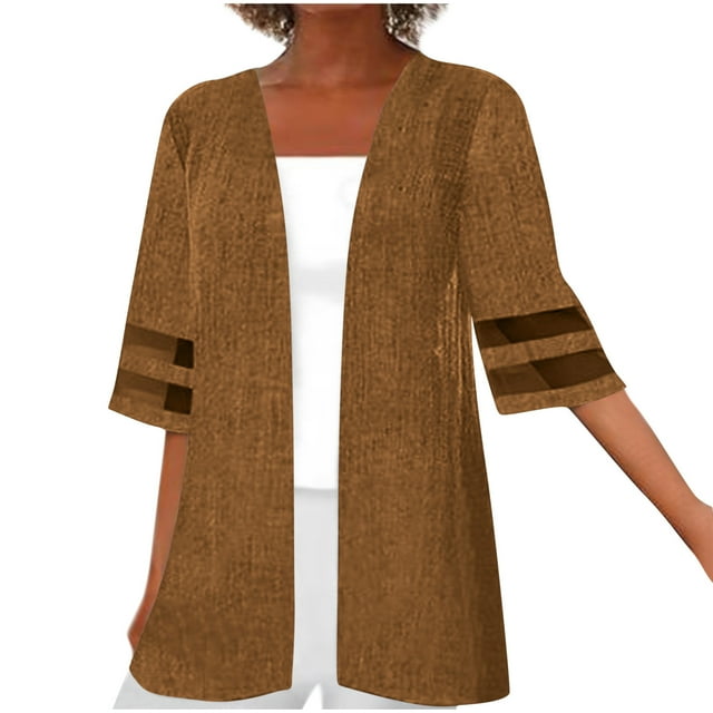 Dyegold 3/4 Sleeve Cardigan For Women Lightweight Linen Cotton Summer ...