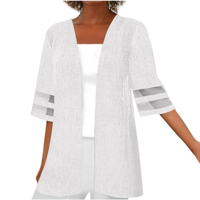 Dyegold 3/4 Sleeve Cardigan For Women Lightweight Linen Cotton Summer ...