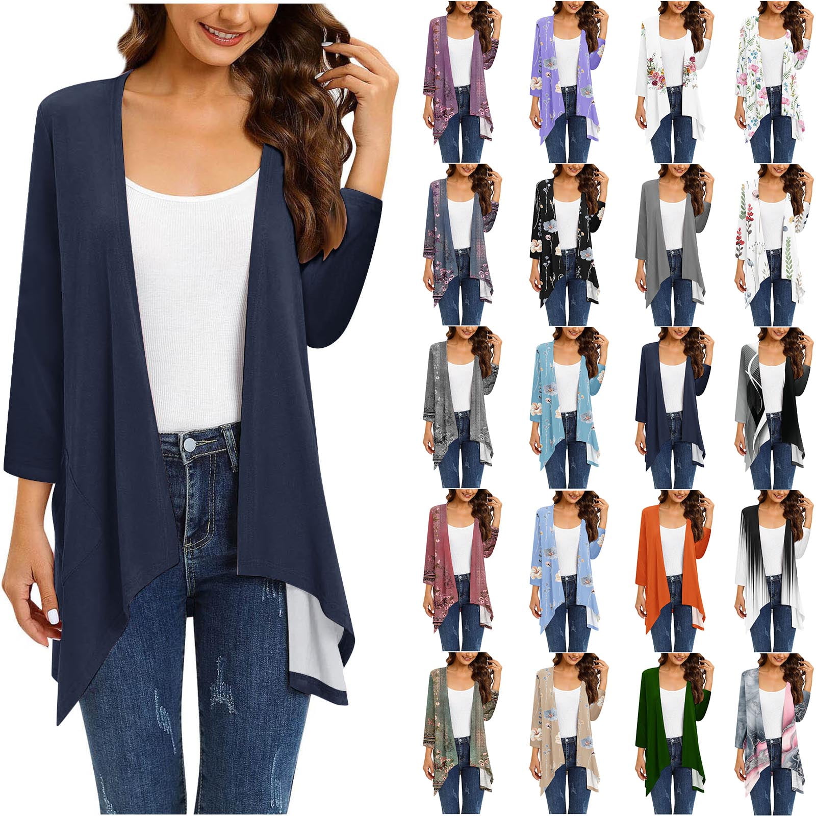 Dyegold 3/4 Sleeve Cardigans for Women Casual Drape Open Front ...