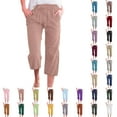 Dyegold Capris For Women Casual Summer Cotton Linen Cropped Pants ...