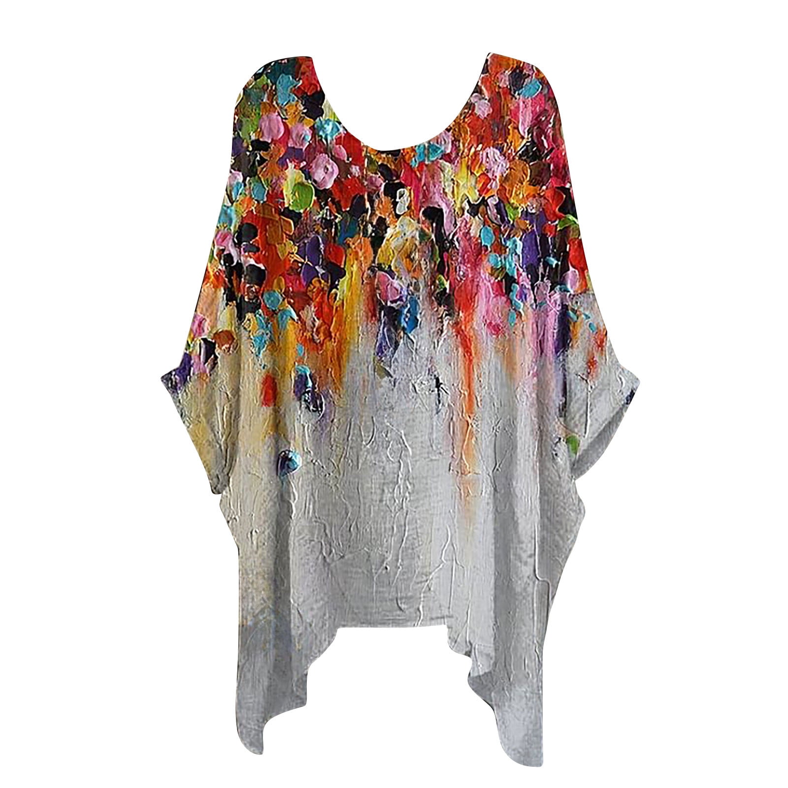 Dyegold High Low Tops For Women Short Sleeve Round Neck Marble Printed ...