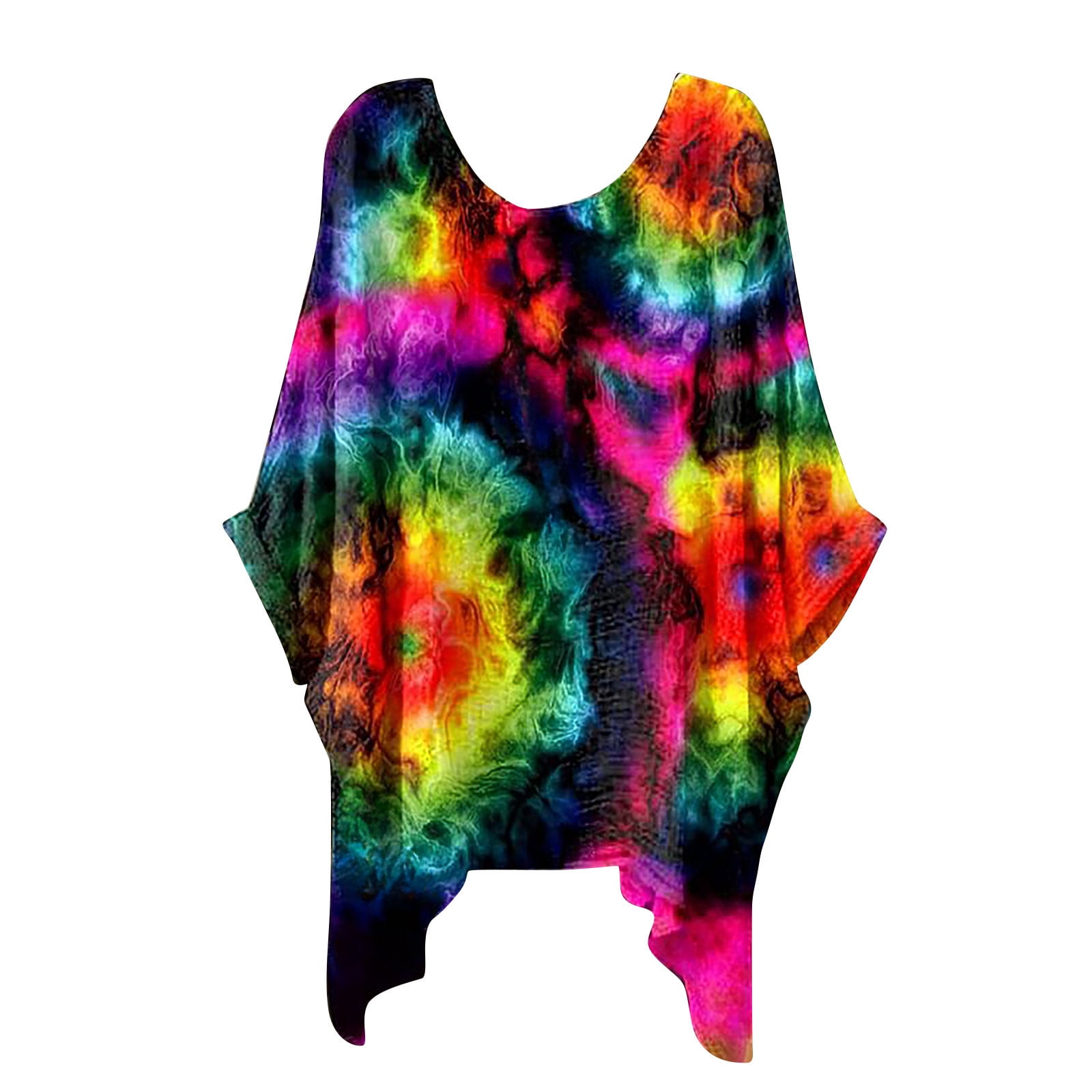 Dyegold High Low Tops For Women Short Sleeve Round Neck Marble Printed ...