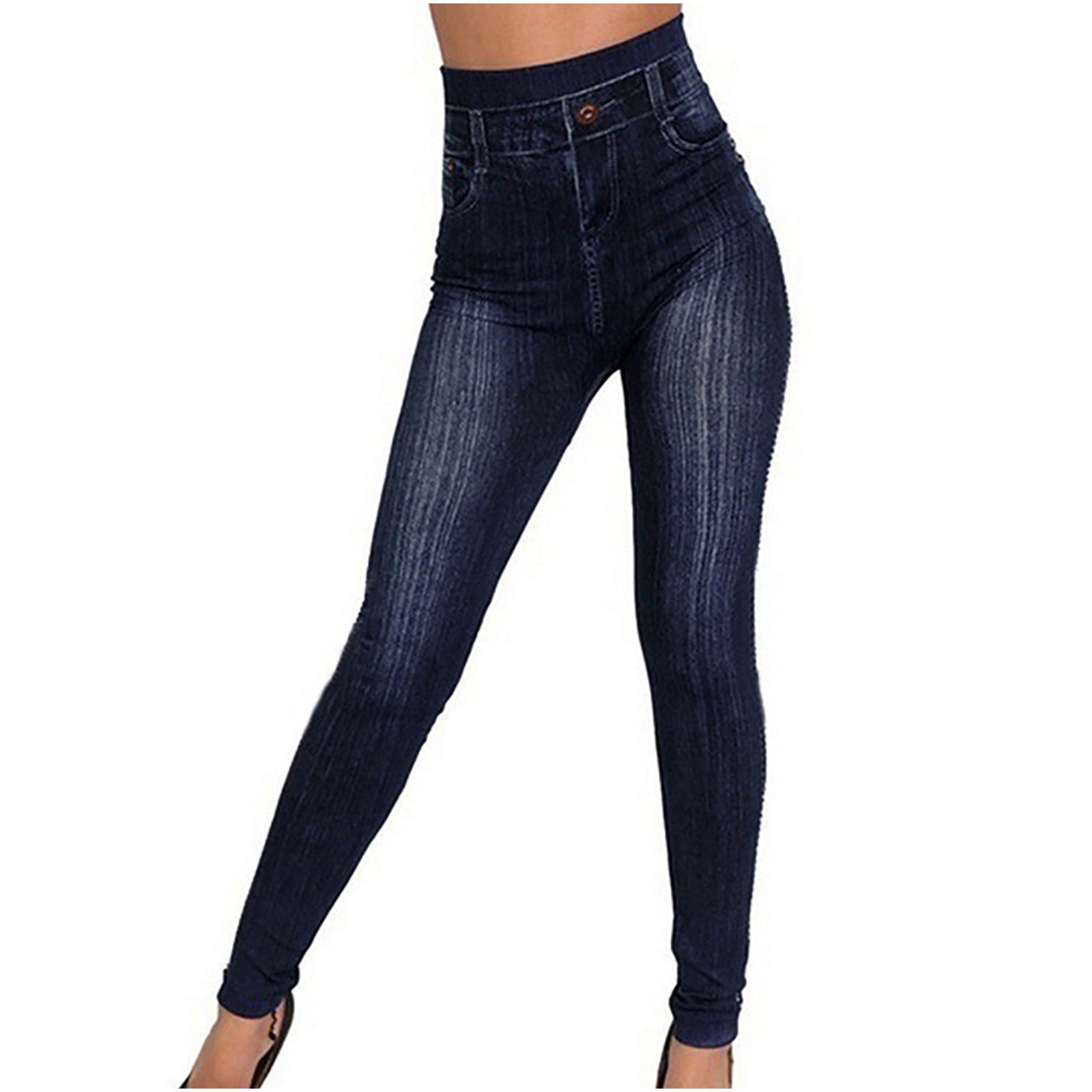 Dyegold Jean Leggings for Women Denim Print Fake Jeans Look Like ...