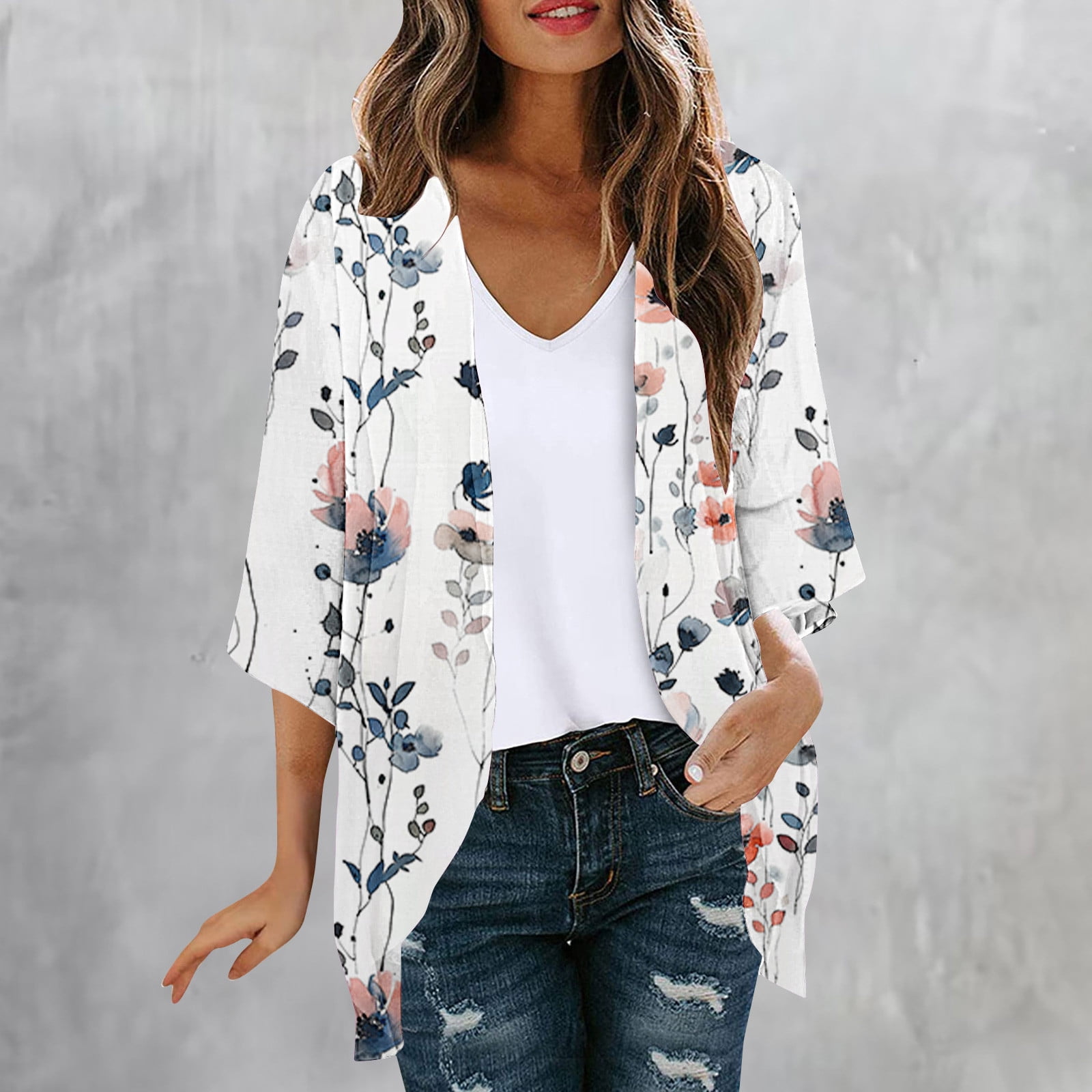 Dyegold Kimonos For Women Boho Floral Print Lightweight Cardigans 3/4 ...