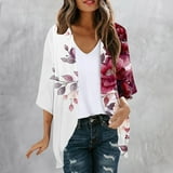 Dyegold Kimonos For Women Boho Floral Print Lightweight Cardigans 3/4 ...