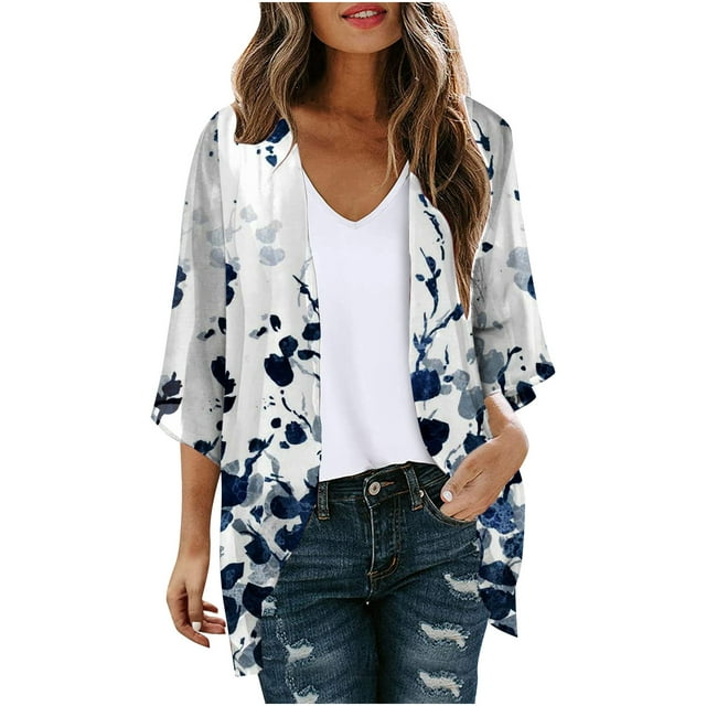 Dyegold Kimonos For Women Boho Floral Print Lightweight Cardigans 3/4 ...