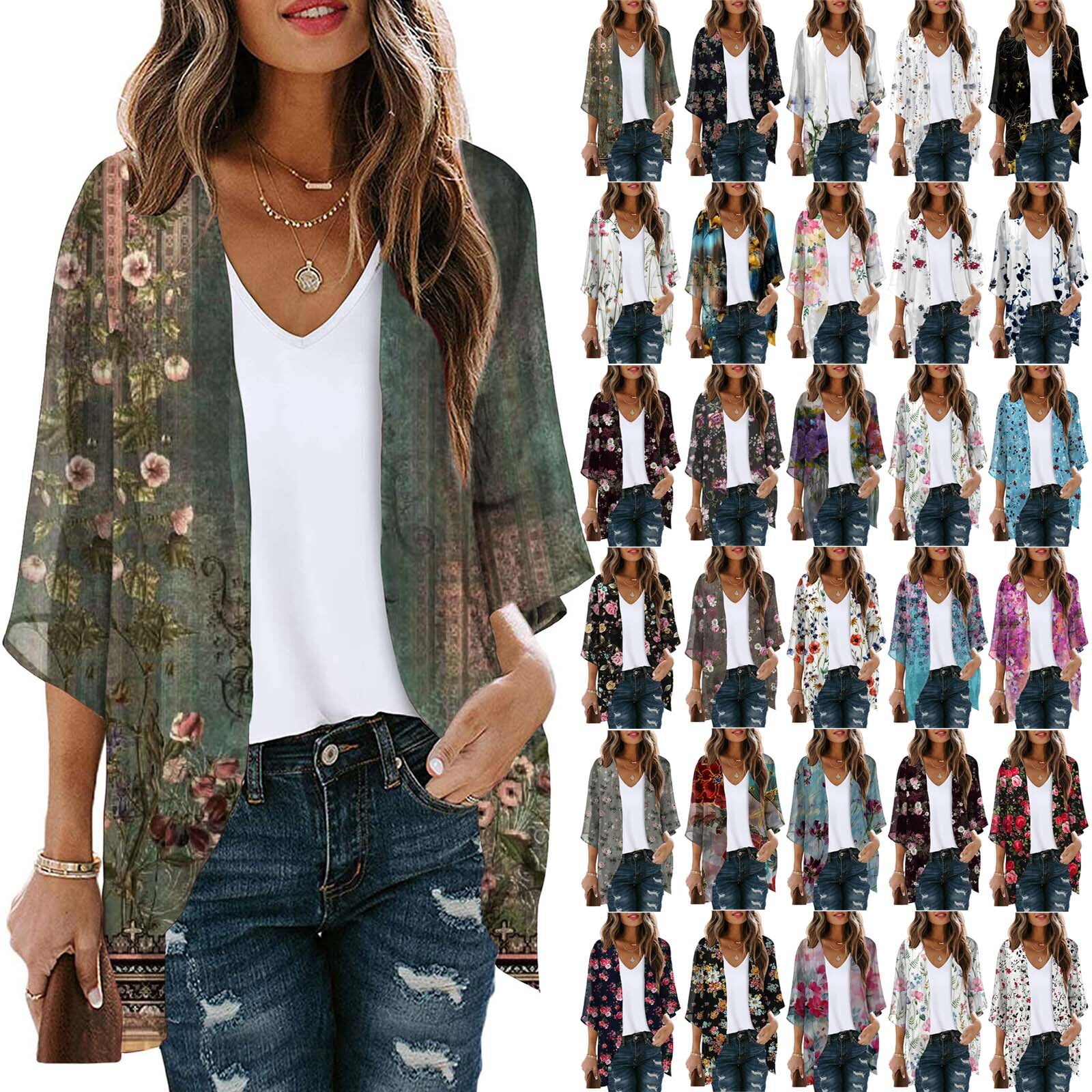 Dyegold Lightweight Open Front Floral Print Beach Cardigans Fashion ...